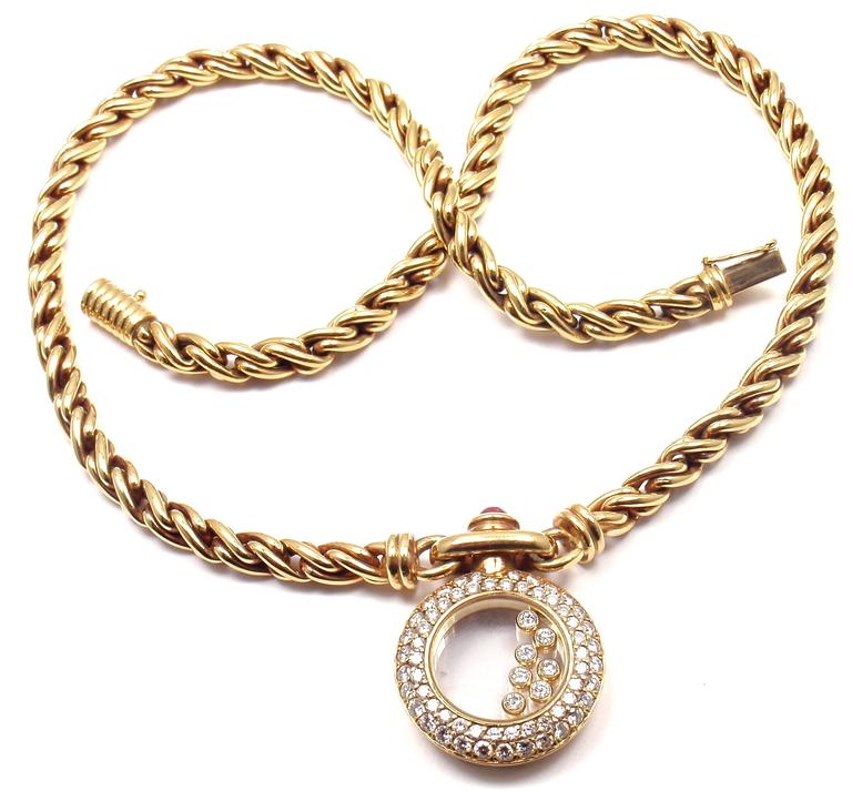Chopard Happy Diamond Ruby Yellow Gold Large Pendant Necklace at 1stDibs