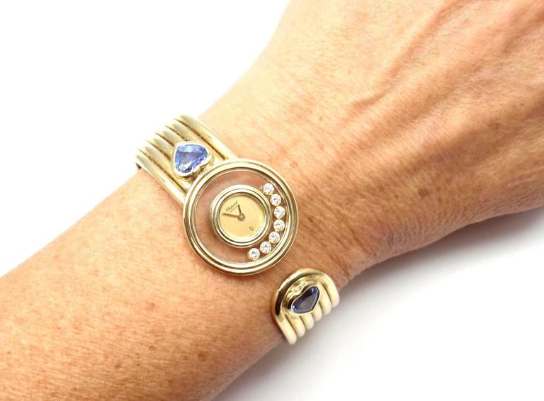 Chopard Happy Diamond Tanzanite Bangle Cuff Yellow Gold Watch at 1stDibs