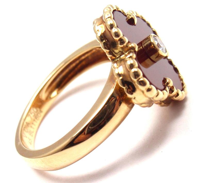 Van Cleef and Arpels Vintage Alhambra Diamond Carnelian Yellow Gold ...