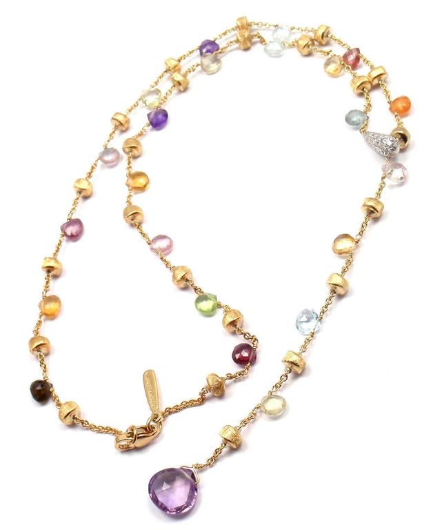 Marco Bicego Paradise Diamond Multi-Color Gemstone Yellow Gold Lariat Necklace at 1stDibs ...