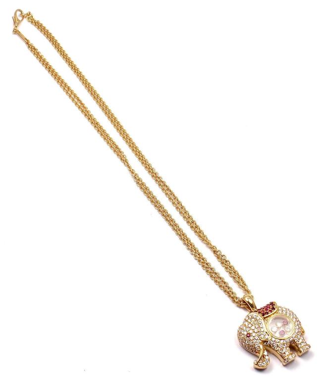 Chopard Happy Elephant Diamond Ruby Large Yellow Gold Pendant Necklace ...