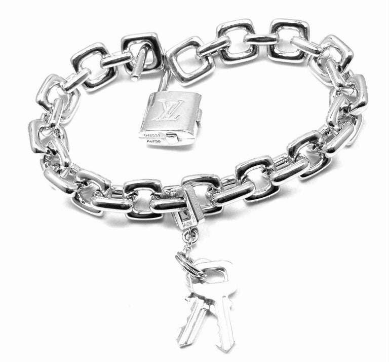 Louis Vuitton Padlock and Keys Charm Large Link White Gold Bracelet at ...