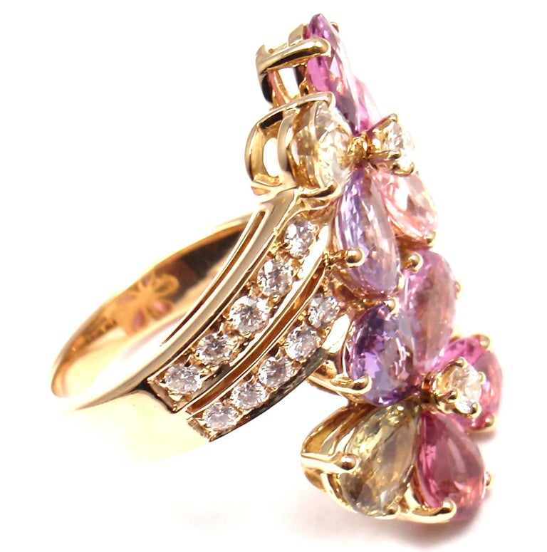 Bulgari Fancy Color Sapphire Diamond Gold Flower Cocktail Ring at ...