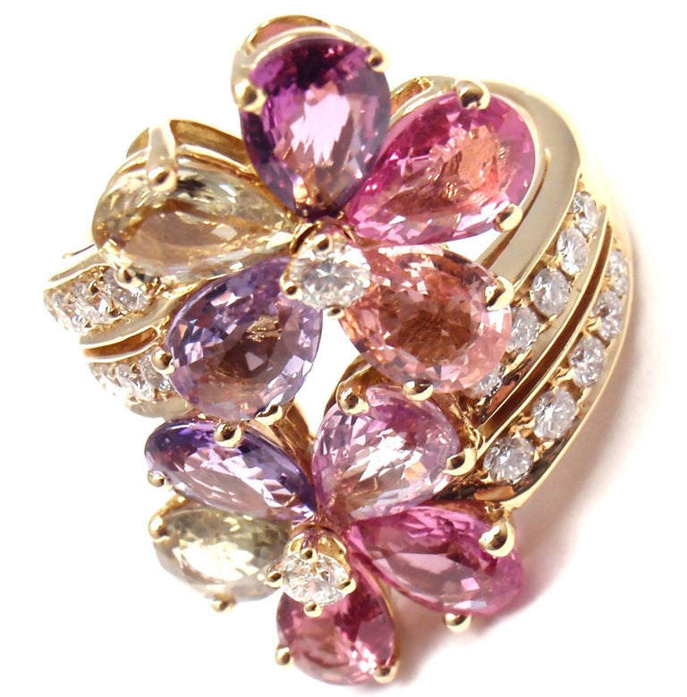 Bulgari Fancy Color Sapphire Diamond Gold Flower Cocktail Ring at ...