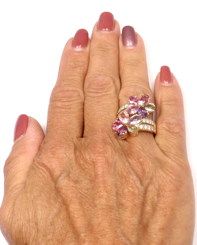 Bulgari Fancy Color Sapphire Diamond Gold Flower Cocktail Ring at ...
