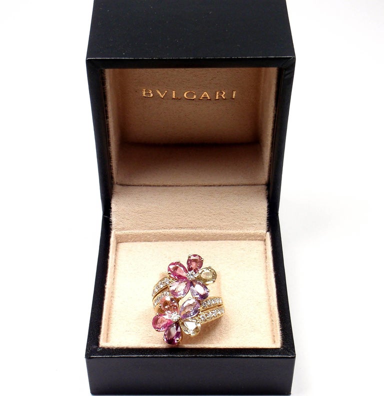 Bulgari Fancy Color Sapphire Diamond Gold Flower Cocktail Ring at ...