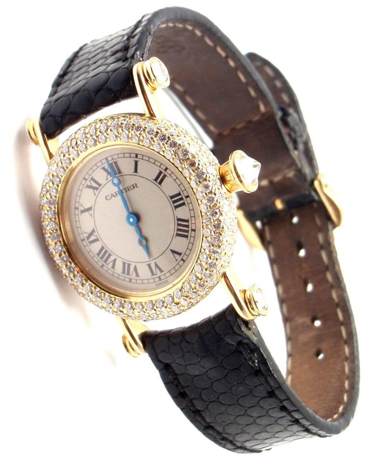 Cartier Ladies Yellow Gold Diamond Diabolo Quartz Wristwatch at 1stDibs