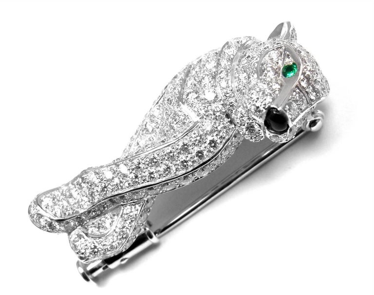 Cartier Panther Panthere Diamond Onyx Emerald White Gold Pin Brooch at ...