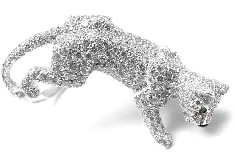 Cartier Panther Panthere Pave Diamond Emerald Onyx White Gold Ring at ...