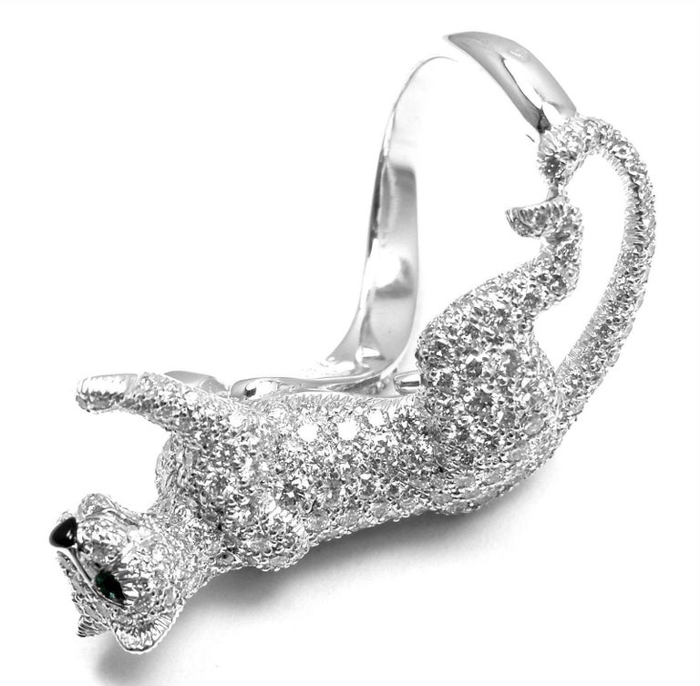 Cartier Panther Panthere Pave Diamond Emerald Onyx White Gold Ring at ...