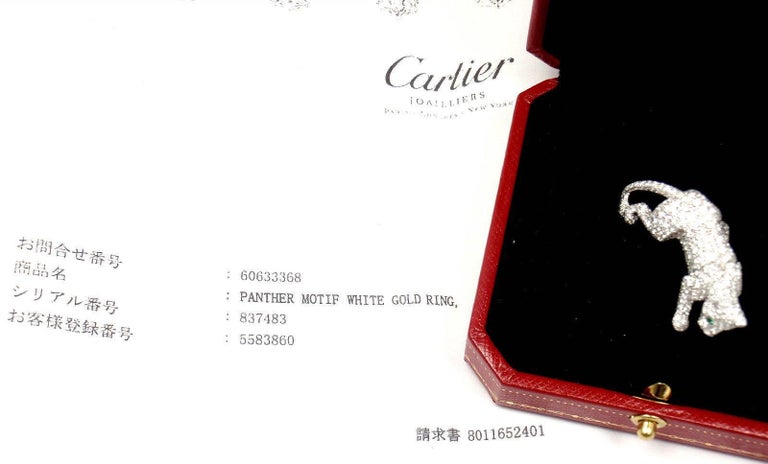 Cartier Panther Panthere Pave Diamond Emerald Onyx White Gold Ring at ...