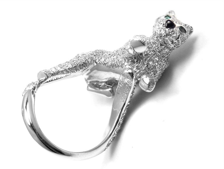 Cartier Panther Panthere Pave Diamond Emerald Onyx White Gold Ring at ...