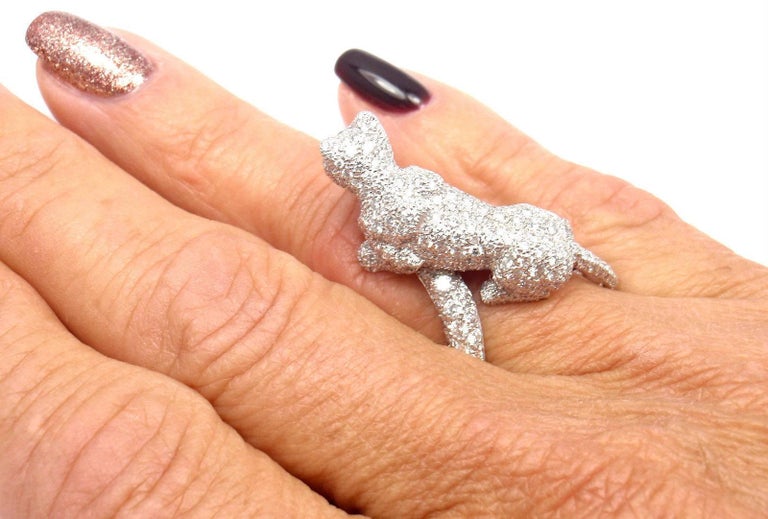 Cartier Panther Panthere Pave Diamond Emerald Onyx White Gold Ring at ...