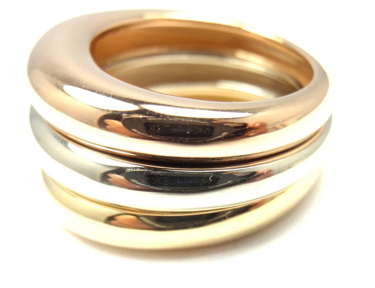Cartier Stacking Tri-Color Gold Wide Band Ring at 1stDibs