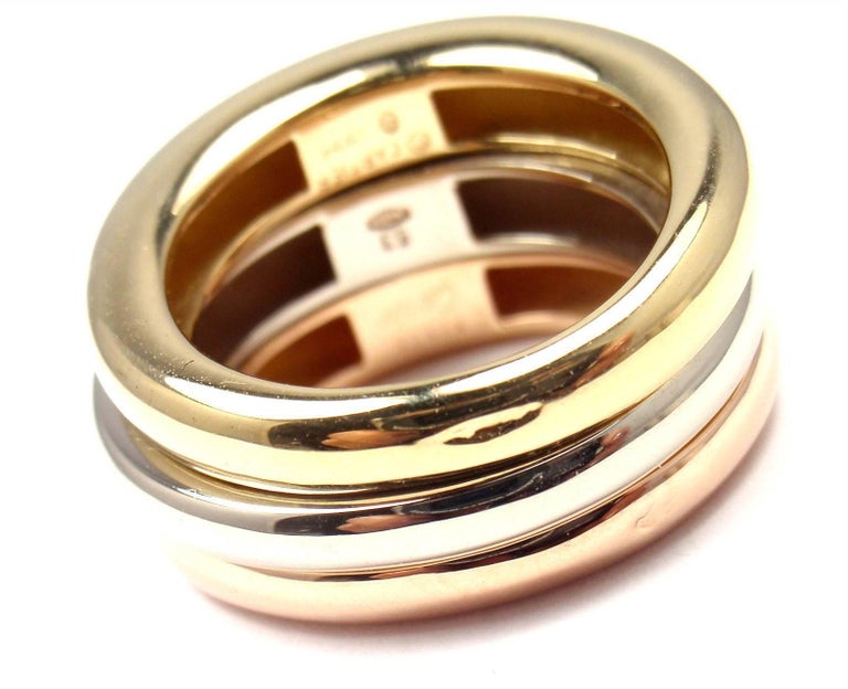 Cartier Stacking Tri-Color Gold Wide Band Ring at 1stDibs