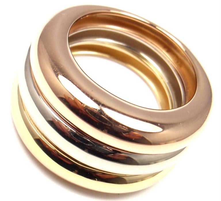Cartier Stacking Tri-Color Gold Wide Band Ring at 1stDibs
