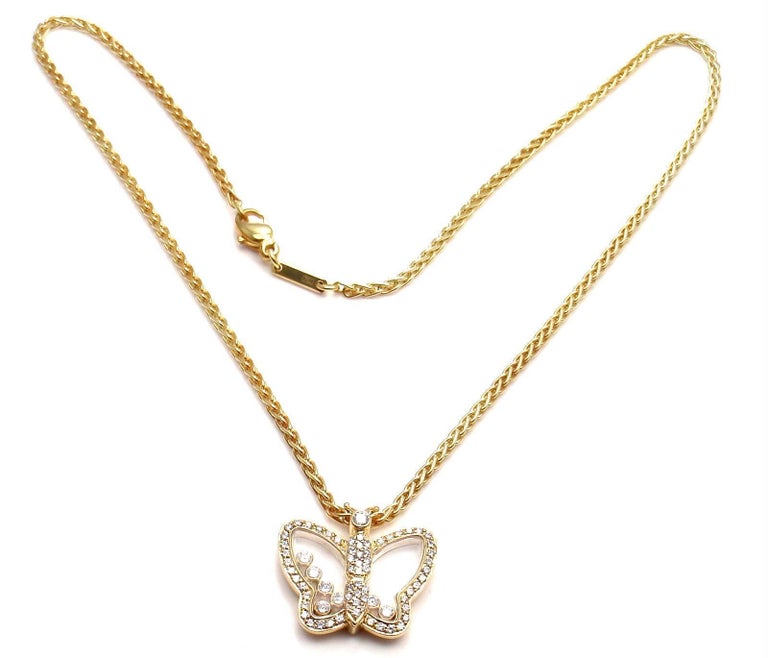 Chopard Diamond Happy Butterfly Yellow Gold Pendant Necklace at 1stDibs ...