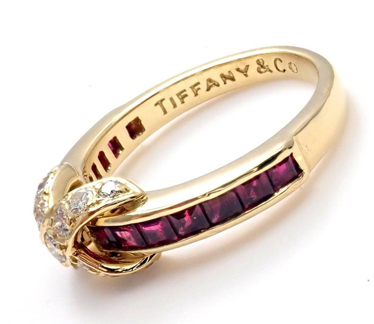 Tiffany and Co. Ruby Diamond Gold X Yellow Gold Band Ring at 1stDibs