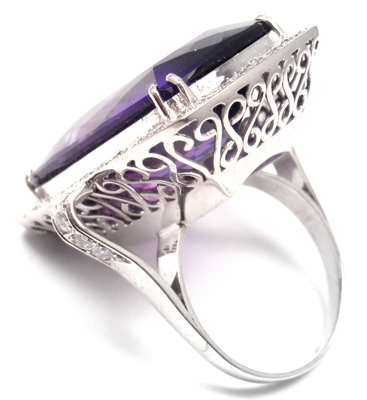 Large Amethyst Diamond Gold Cocktail Ring at 1stDibs