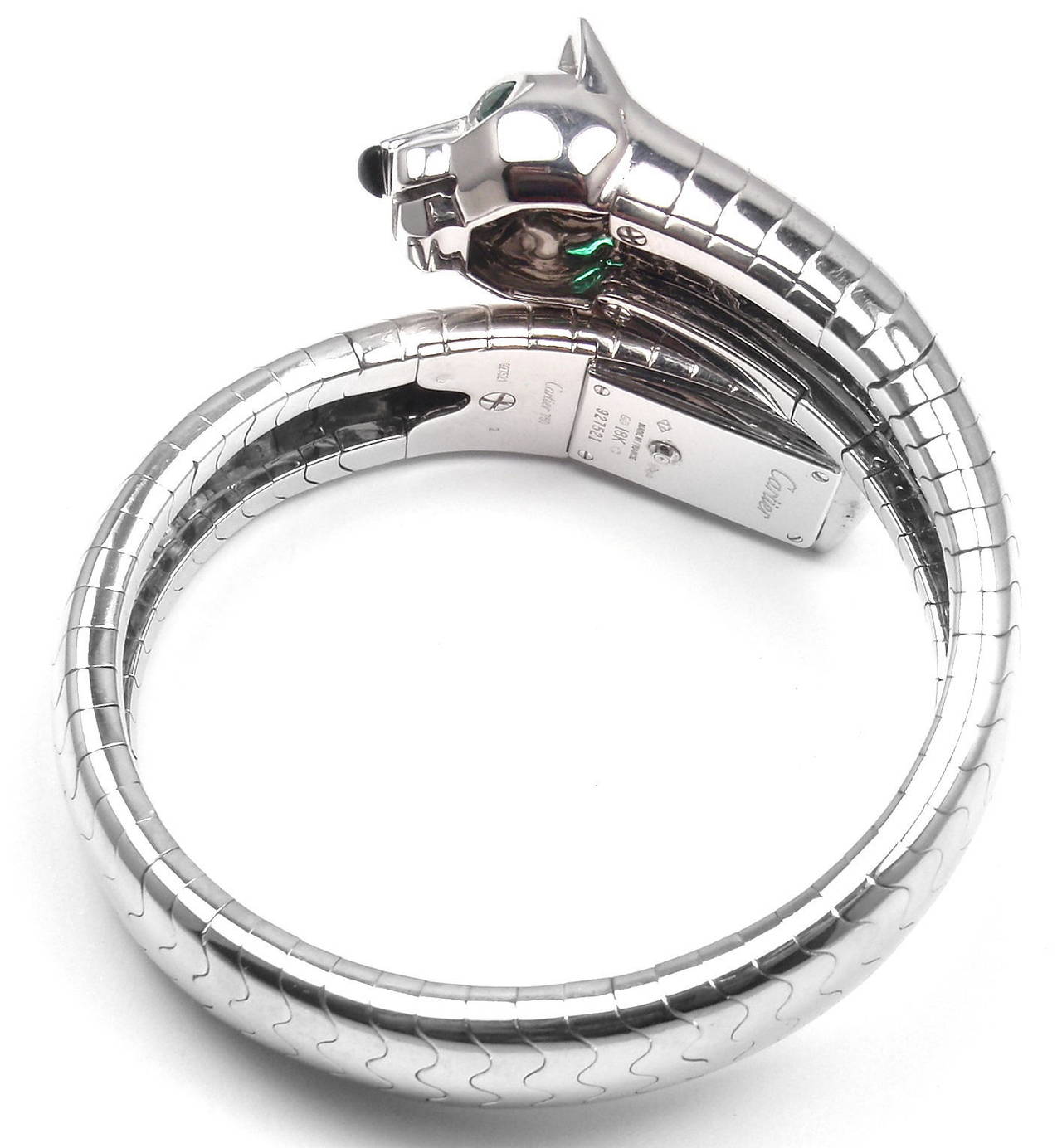 Cartier White Gold Diamond Emerald Panther Bangle Watch at 1stDibs ...