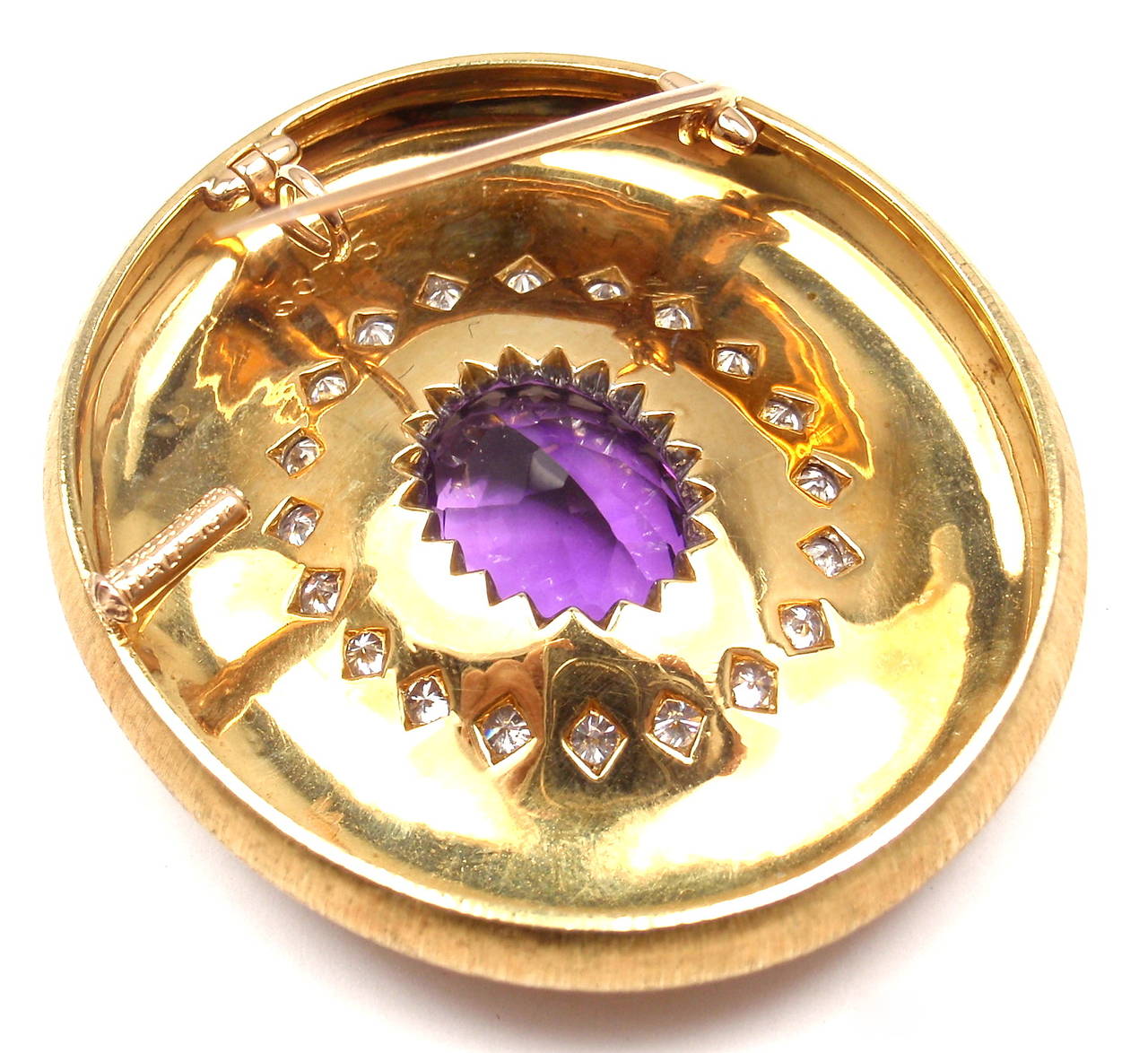 Buccellati Amethyst Diamond Gold Large Brooch Pin at 1stDibs