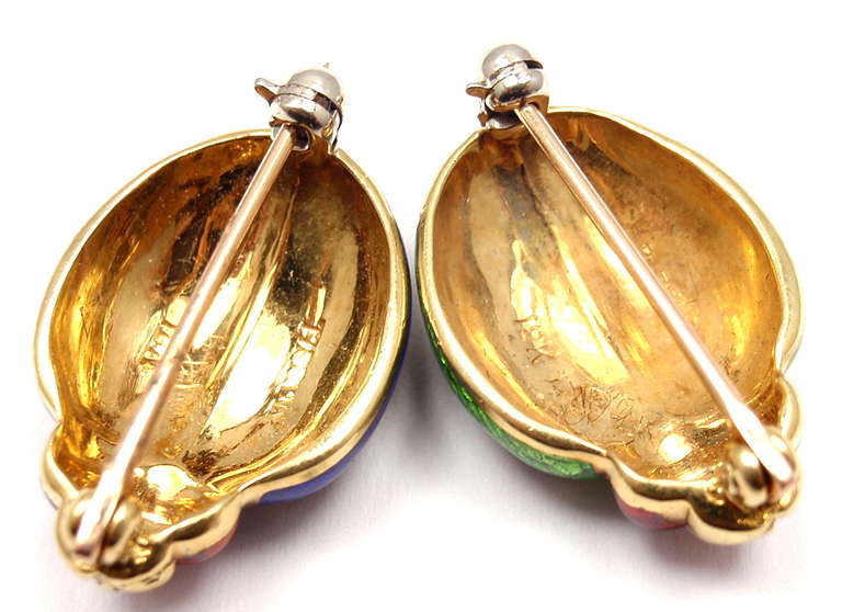 Tiffany and Co Enamel Yellow Gold Set Of Two Love Bug Pins Brooches at ...
