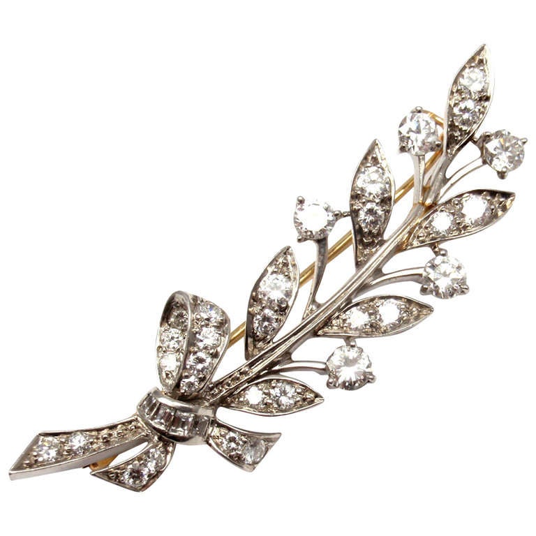 Tiffany and Co. Art Deco Branch Diamond Palladium Pin Brooch at 1stDibs