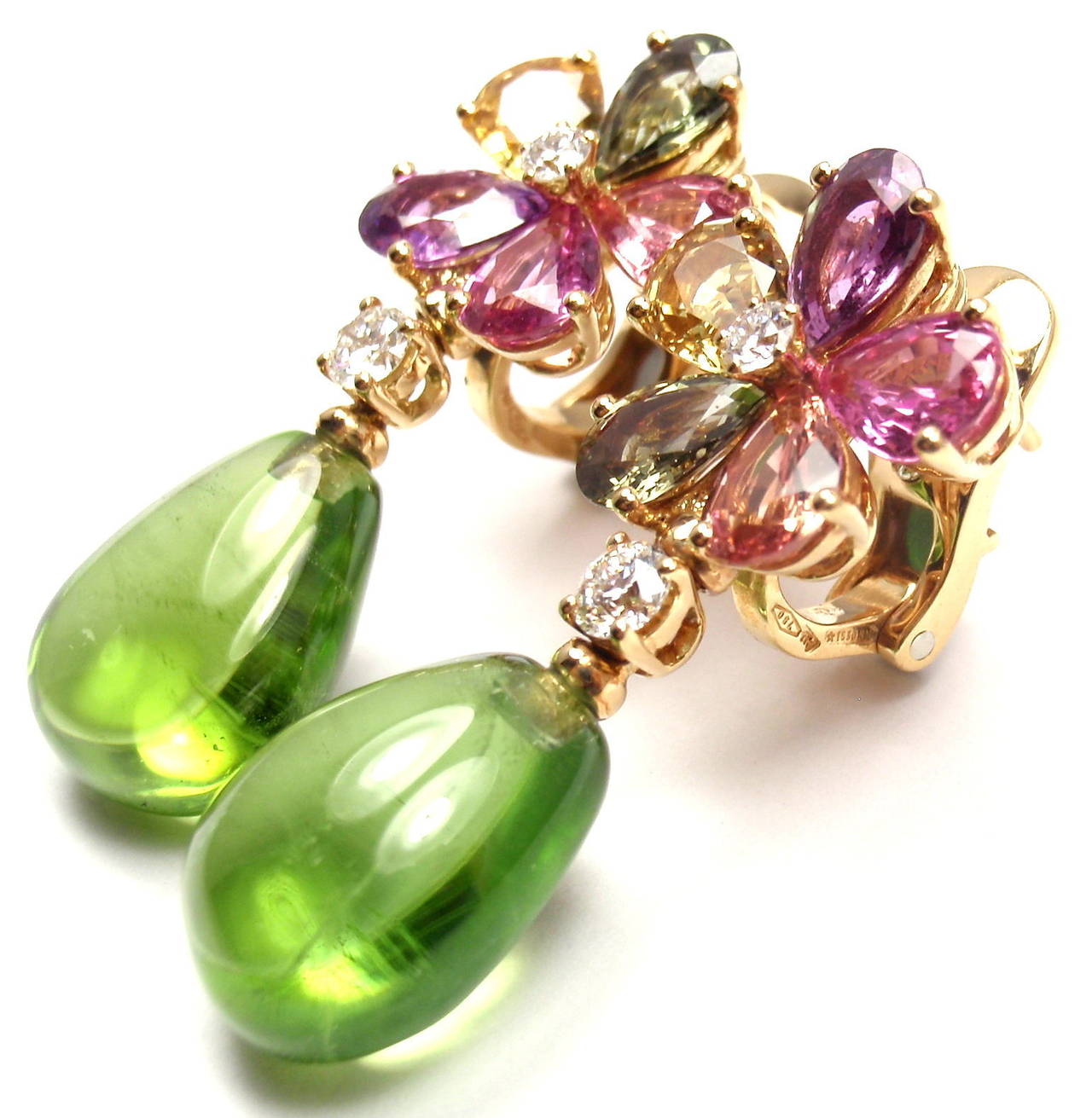 Bulgari Multicolor Sapphire Peridot Diamond Gold Flower Drop Earrings ...
