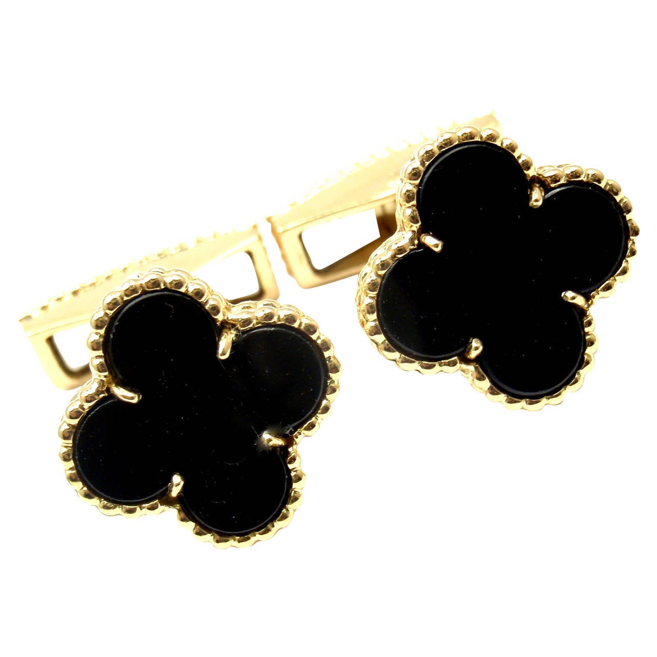 Van Cleef and Arpels Vintage Alhambra Black Onyx Gold Cufflinks at ...