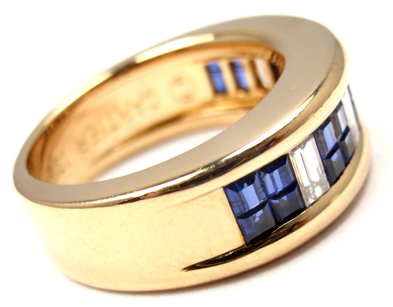 Cartier Diamond Invisible Set Sapphire Gold Band Ring at 1stDibs ...