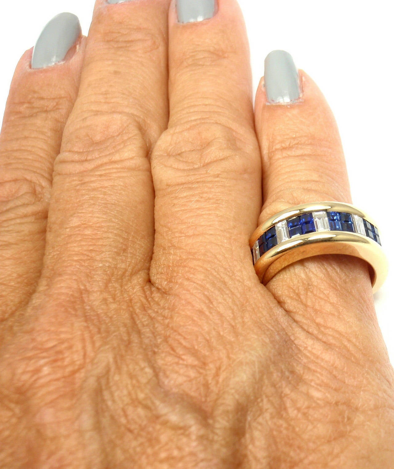 Cartier Diamond Invisible Set Sapphire Gold Band Ring at 1stDibs ...