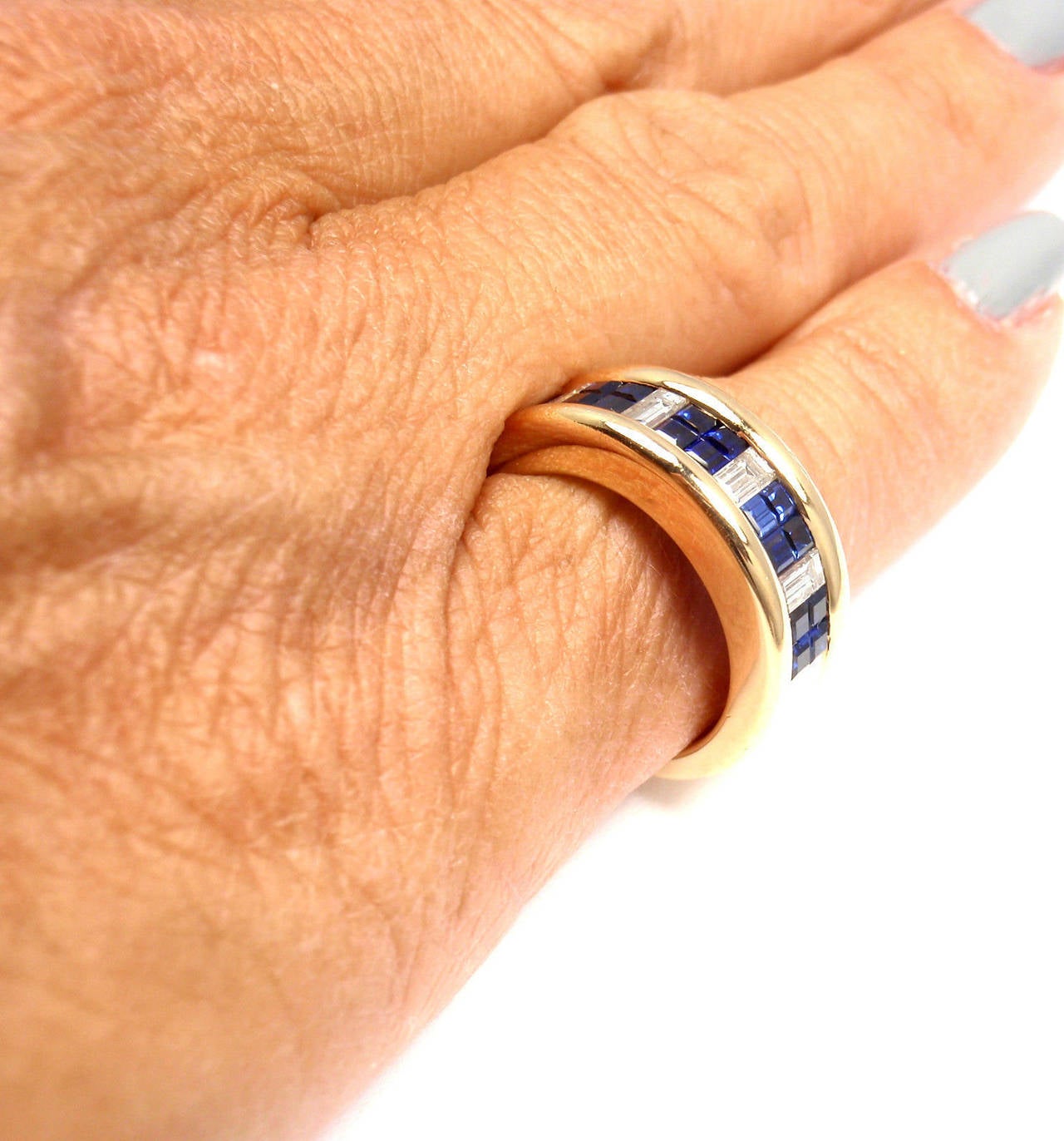 Cartier Diamond Invisible Set Sapphire Gold Band Ring at 1stDibs ...