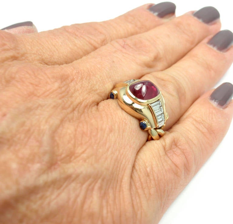 Bulgari Ruby Sapphire Diamond Yellow Gold Band Ring at 1stDibs