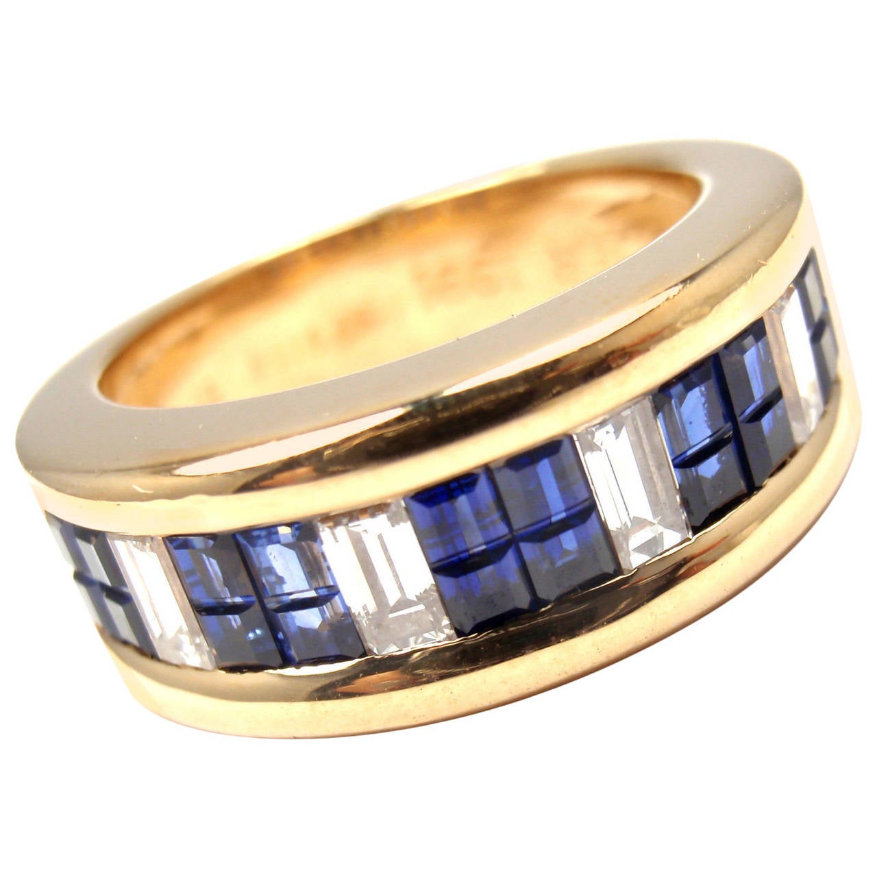 Cartier Diamond Invisible Set Sapphire Gold Band Ring at 1stDibs ...