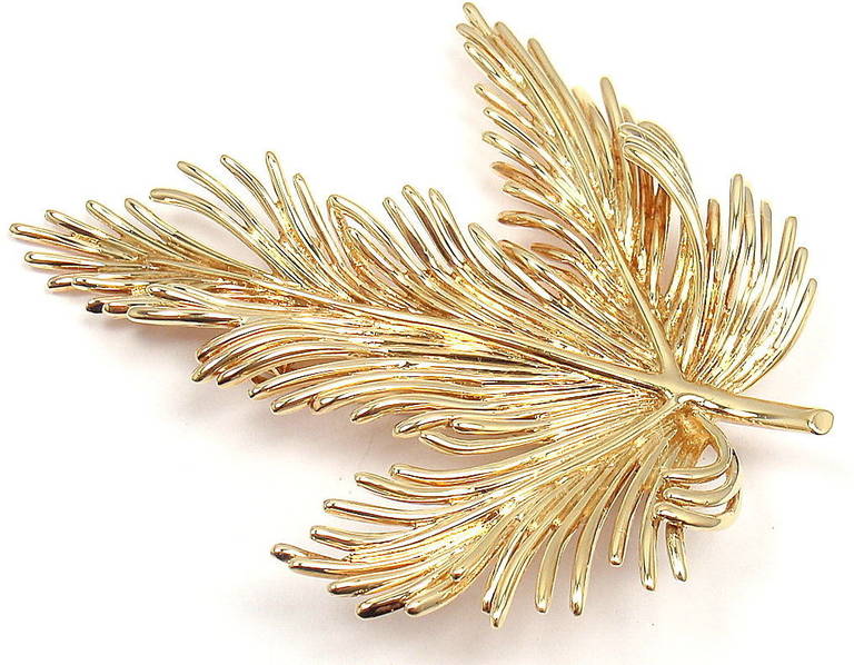 Tiffany and Co. Pine Leaf Textured Yellow Gold Brooch Pin at 1stDibs