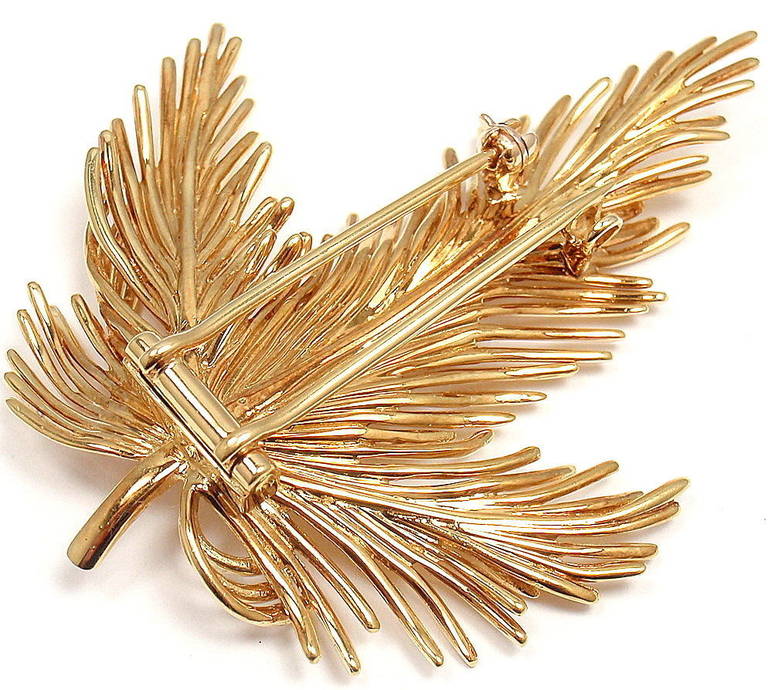 Tiffany and Co. Pine Leaf Textured Yellow Gold Brooch Pin at 1stDibs