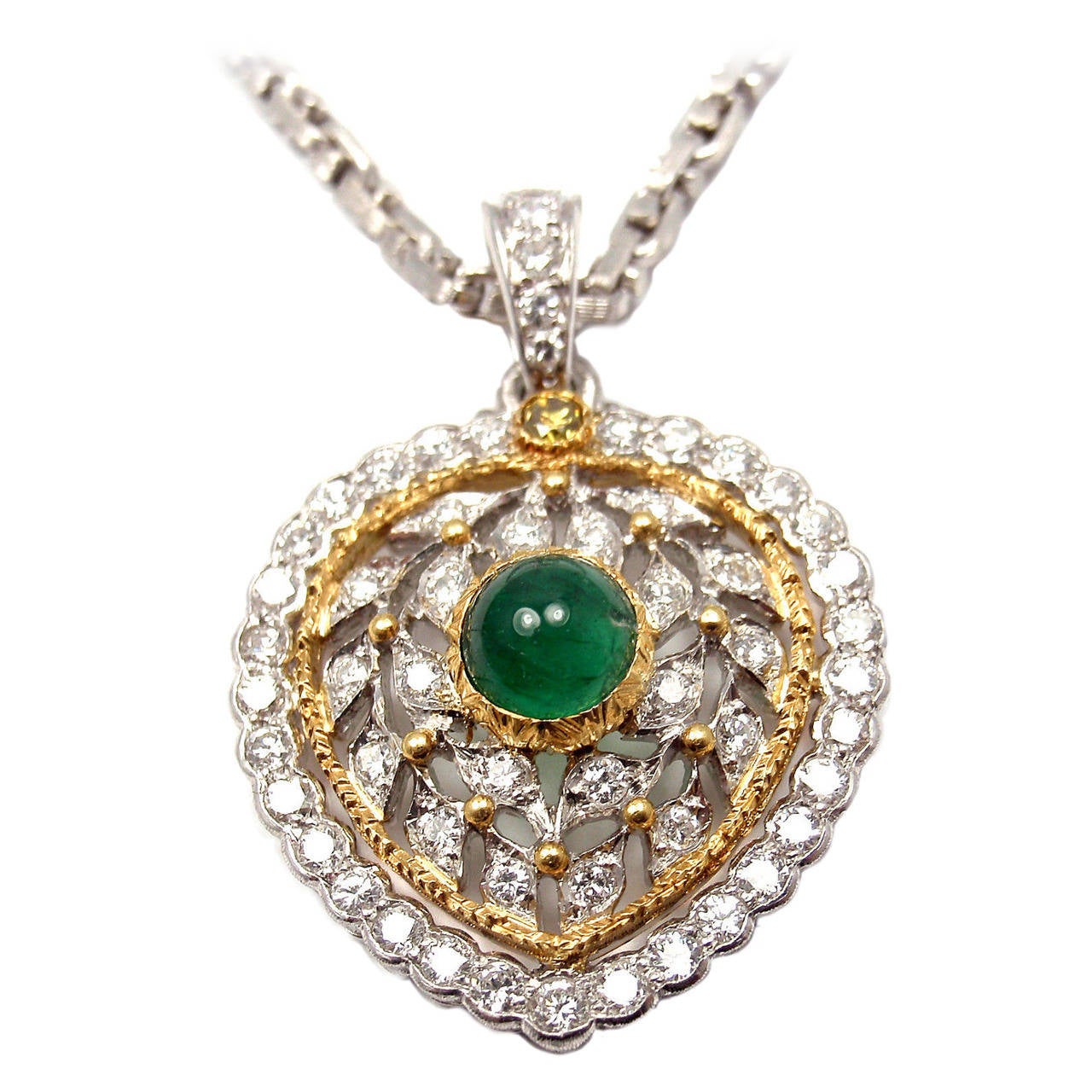 Buccellati Emerald Diamond Yellow and White Gold Heart Necklace at ...