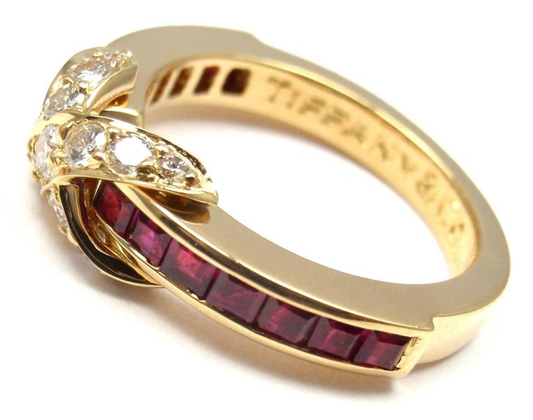 Tiffany and Co. Ruby Diamond Gold X Band Ring at 1stDibs