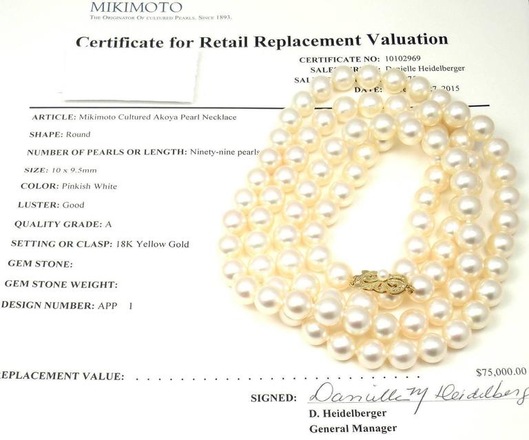 Mikimoto Cultured Akoya 10mm Pearl Gold 40 inch Long Necklace at ...