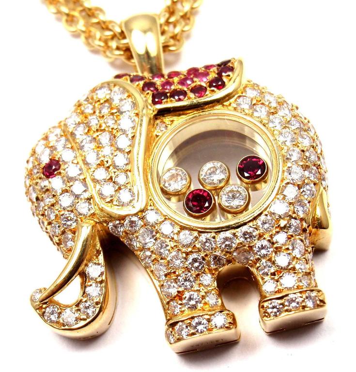 Chopard Happy Elephant Diamond Ruby Large Yellow Gold Pendant Necklace ...