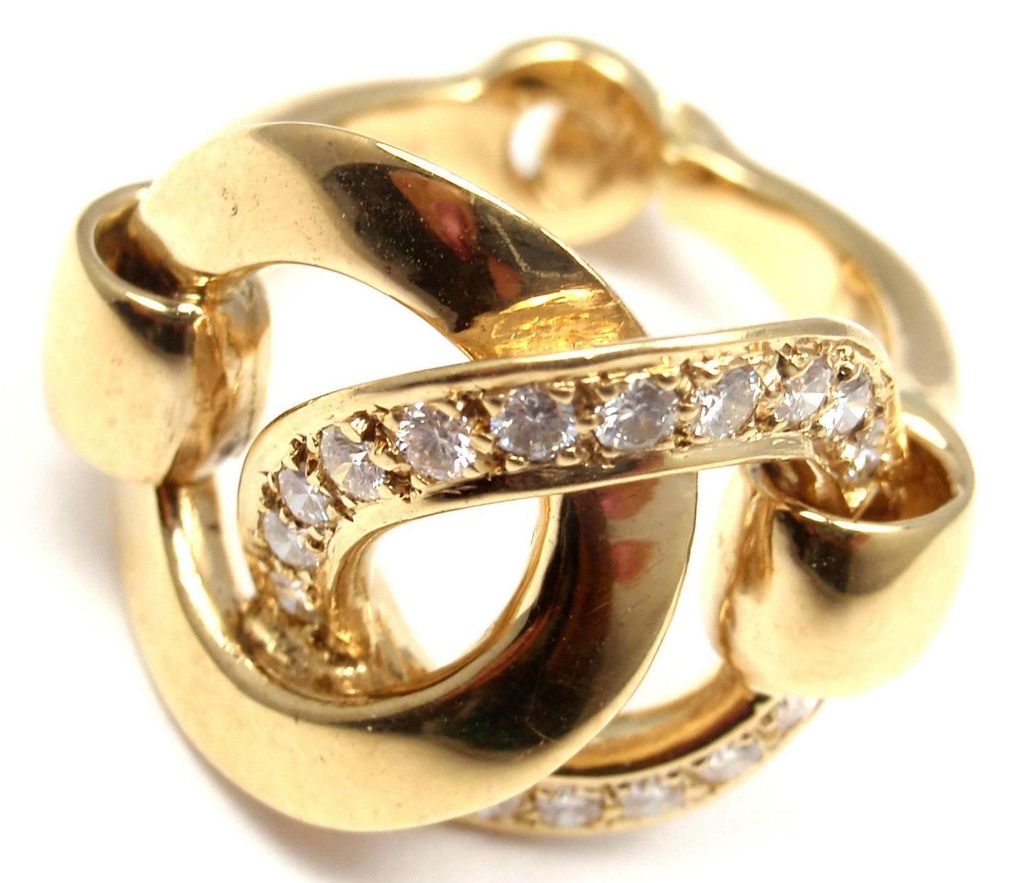 Hermes Diamond Large Yellow Gold Ring For Sale at 1stdibs