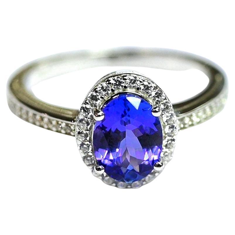 1.25 Ct Tanzanite 925 Sterling Silver Halo Ring Bridal Wedding Ring For Women's For Sale at 1stDibs