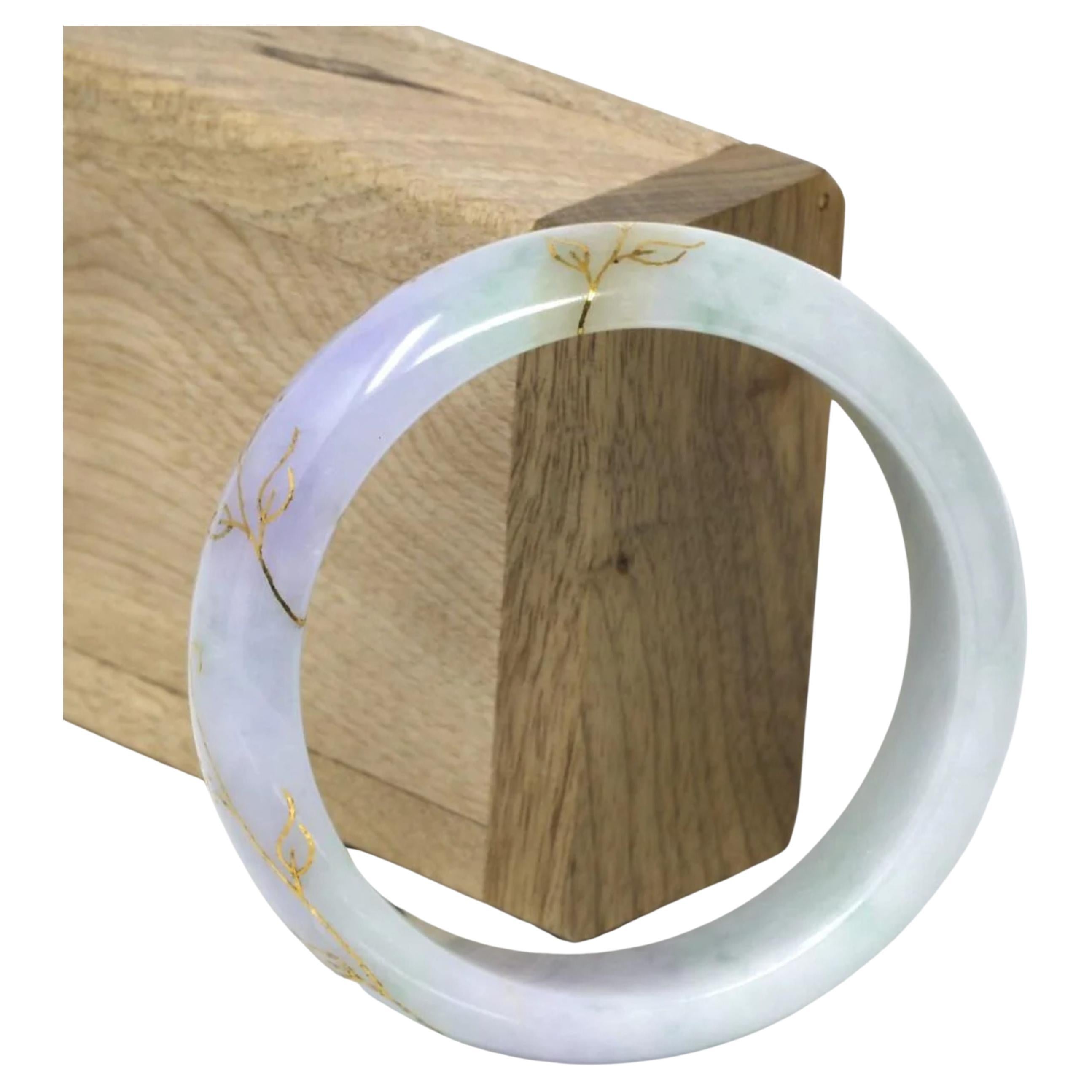 RealJade 18k Gold Inlaid Genuine Burmese Jadeite Jade bangle Bracelet ...