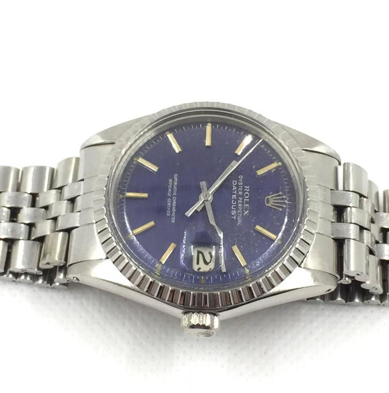 Rolex Oyster Perpetual Datejust Blue Wave Dial Wristwatch 1970 at ...