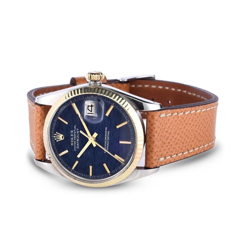 Rolex Vintage Oyster Perpetual Datejust Watch with Blue Wave Dial at ...