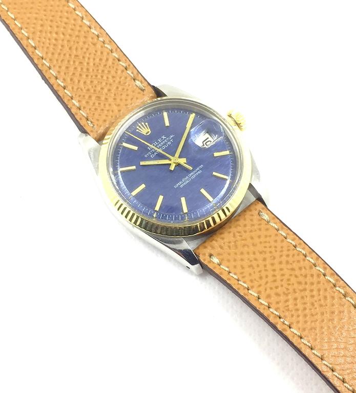 Rolex Vintage Oyster Perpetual Datejust Watch with Blue Wave Dial at ...