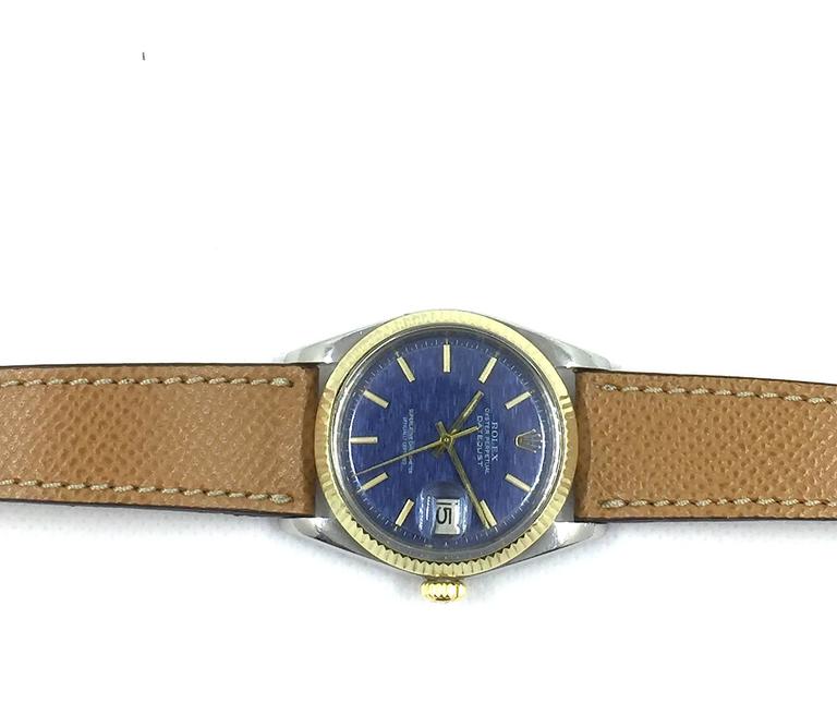 Rolex Vintage Oyster Perpetual Datejust Watch with Blue Wave Dial at ...