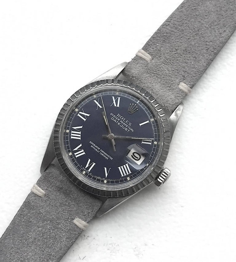 Rolex Stainless Steel Blue Buckley Dial Datejust Vintage Automatic ...