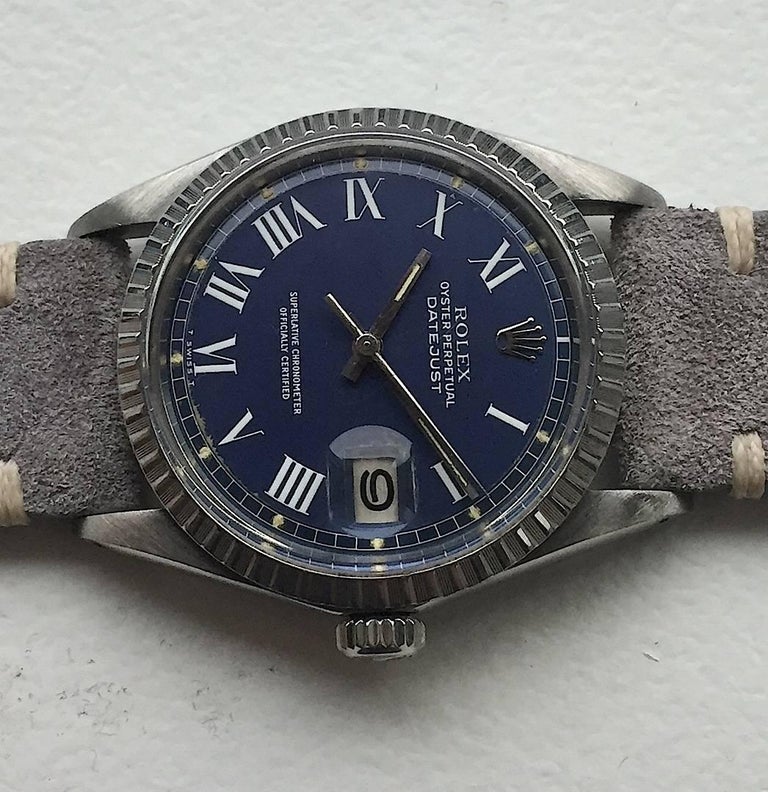 Rolex Stainless Steel Blue Buckley Dial Datejust Vintage Automatic ...