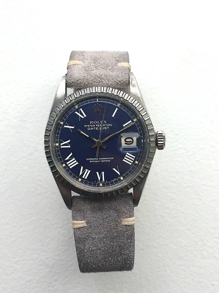 Rolex Stainless Steel Blue Buckley Dial Datejust Vintage Automatic ...
